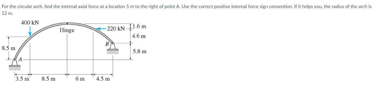 Solved For the circular arch, find the internal axial force | Chegg.com