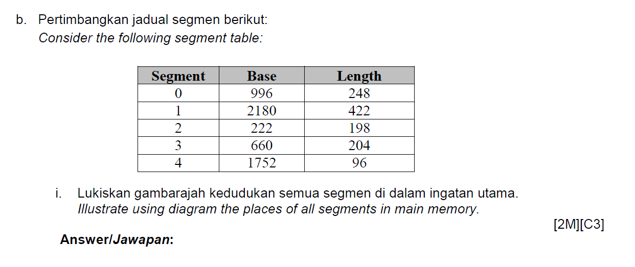 Solved B Pertimbangkan Jadual Segmen Berikut Consider The Chegg