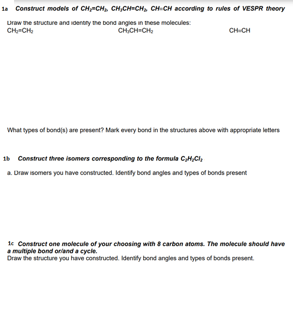 Solved la Construct models of CH2=CH2, CH2CH=CH2, CH=CH | Chegg.com