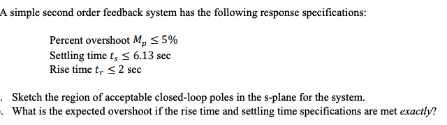 Solved simple second order feedback system has the following | Chegg.com