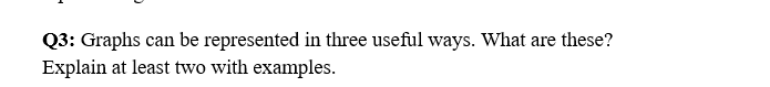 Solved Q3: Graphs can be represented in three useful ways. | Chegg.com