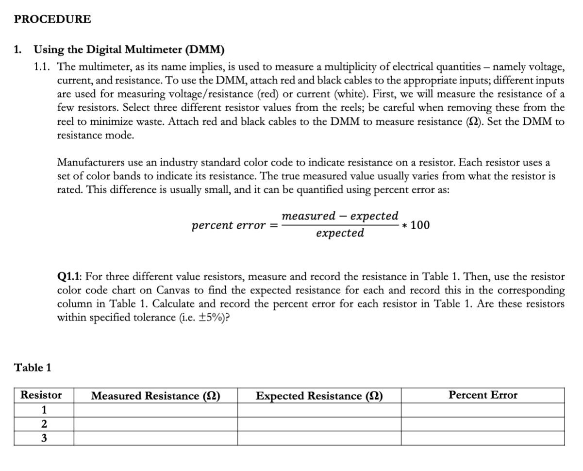 1. Using the Digital Multimeter (DMM) 1.1. The | Chegg.com