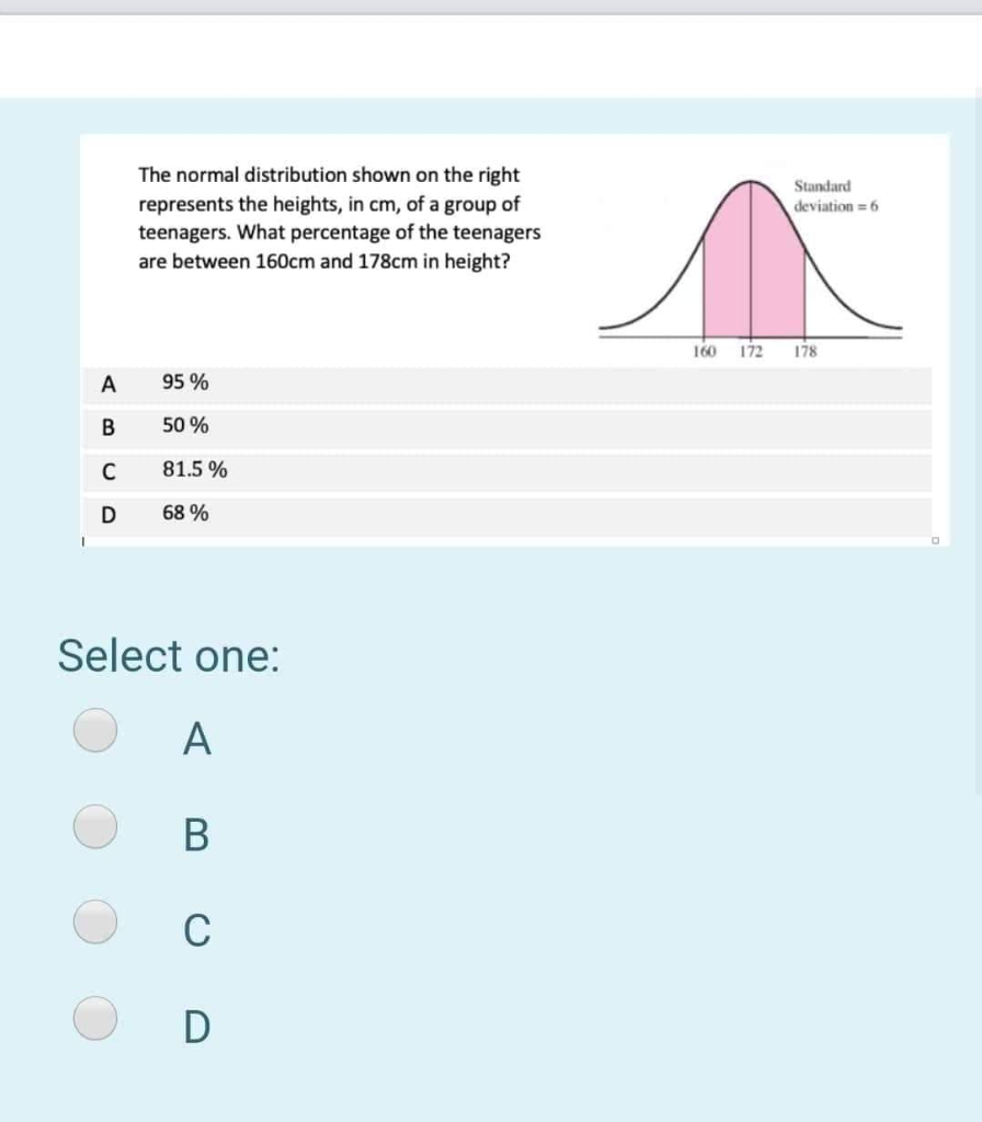 Solved Standard deviation = 6 The normal distribution shown | Chegg.com