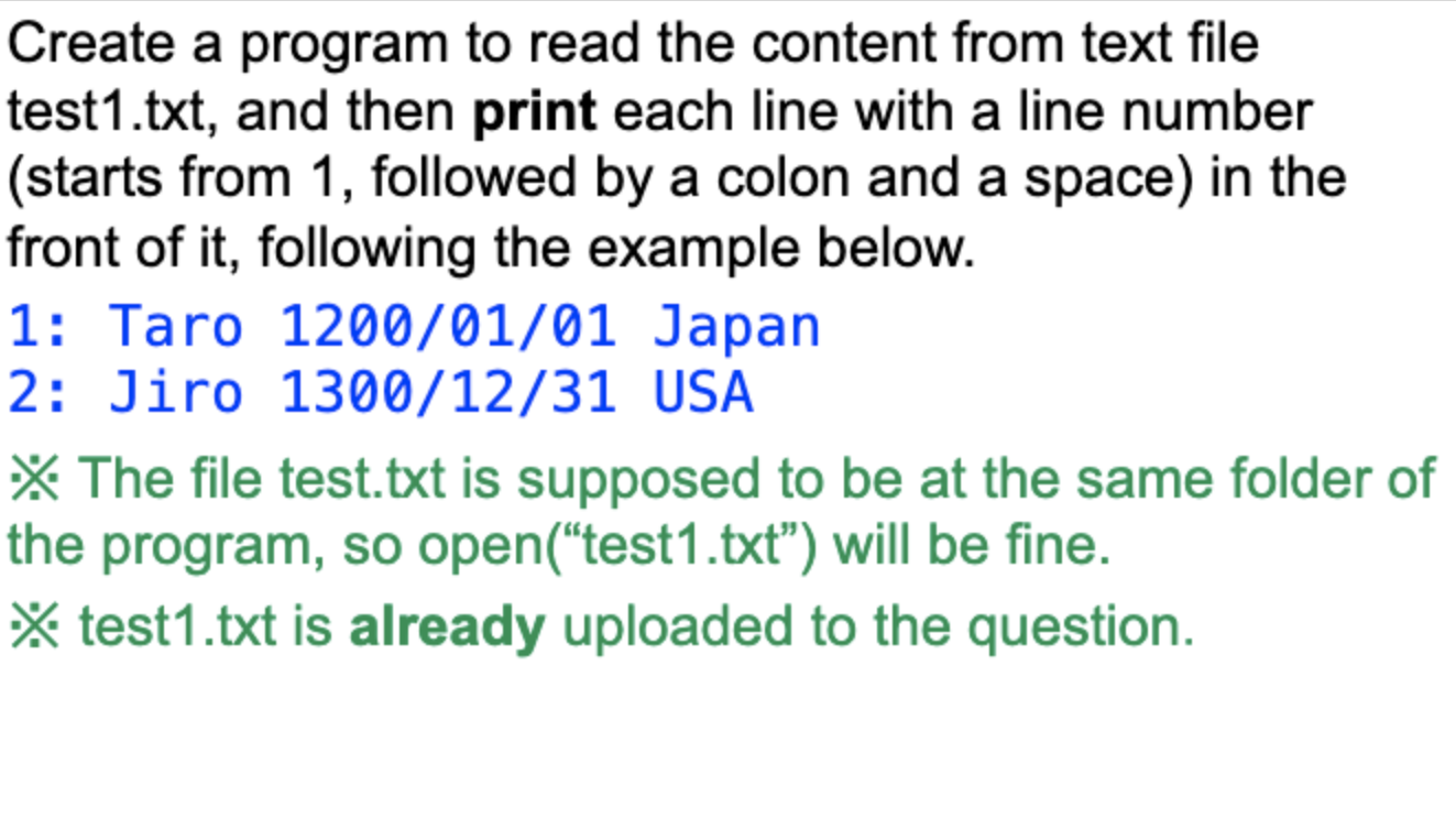 Solved please solve this for pythontest1.txt is like: Taro | Chegg.com