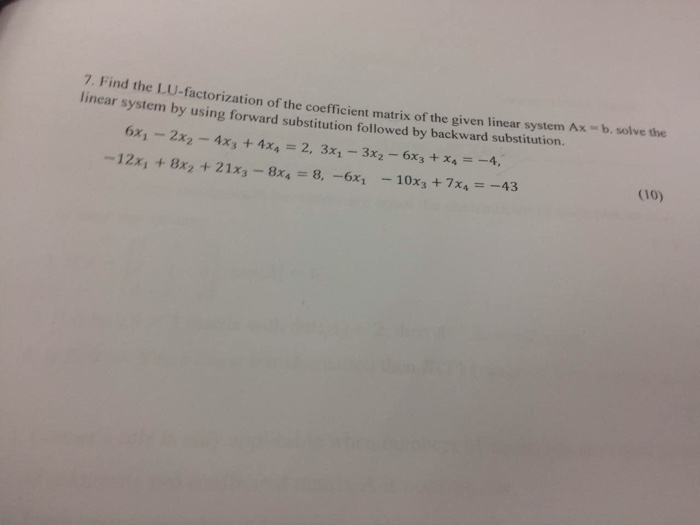 Solved Find The Lu Factorization Of The Coefficient Matrix