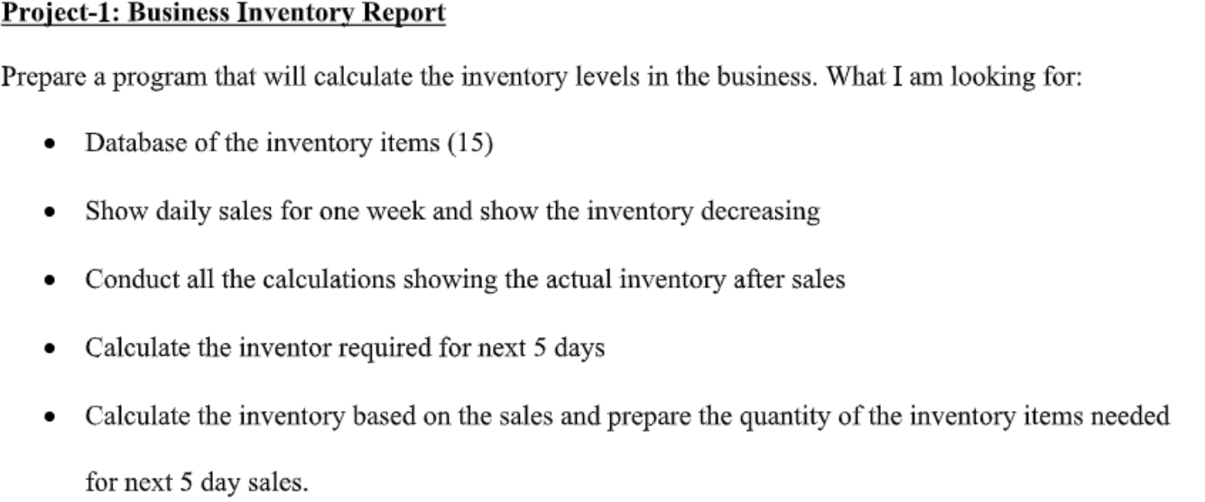 Solved Project-1: Business Inventory Report Prepare a | Chegg.com