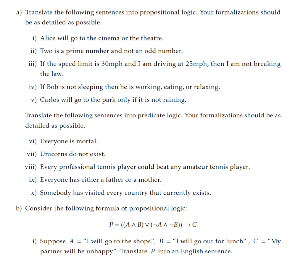 Solved a) Translate the following sentences into | Chegg.com