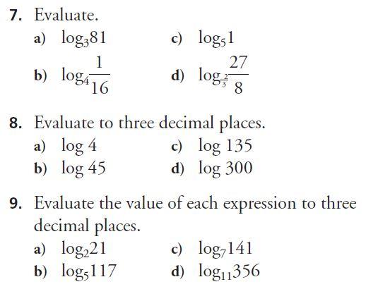 Solved 7. Evaluate. a) log381 c) log51 b) log4161 d) | Chegg.com