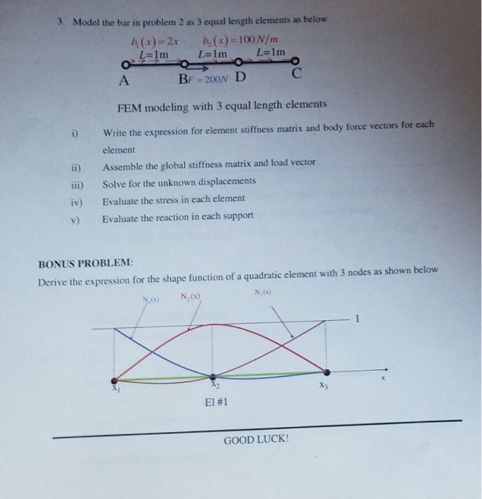 Solved Model the bar in problem 2 as 3 equal length elements | Chegg.com