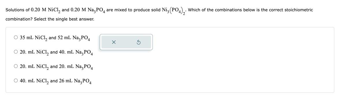 Solved Solutions of 0.20MNiCl2 and 0.20MNa3PO4 are mixed to | Chegg.com