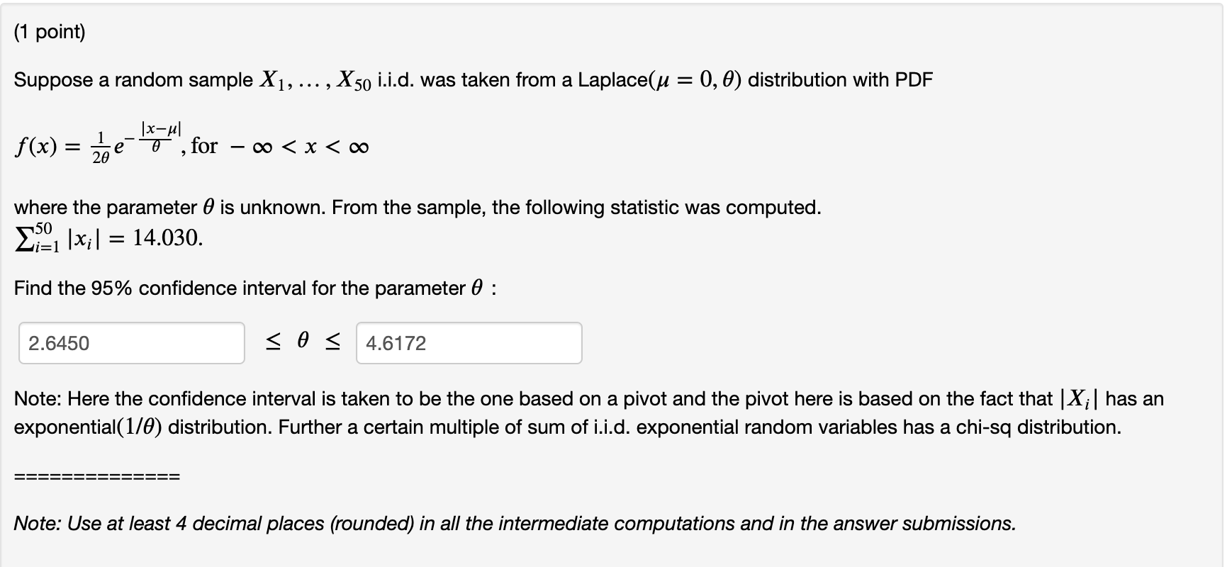 Solved (1 point) Suppose a random sample X1, ..., X 50 | Chegg.com