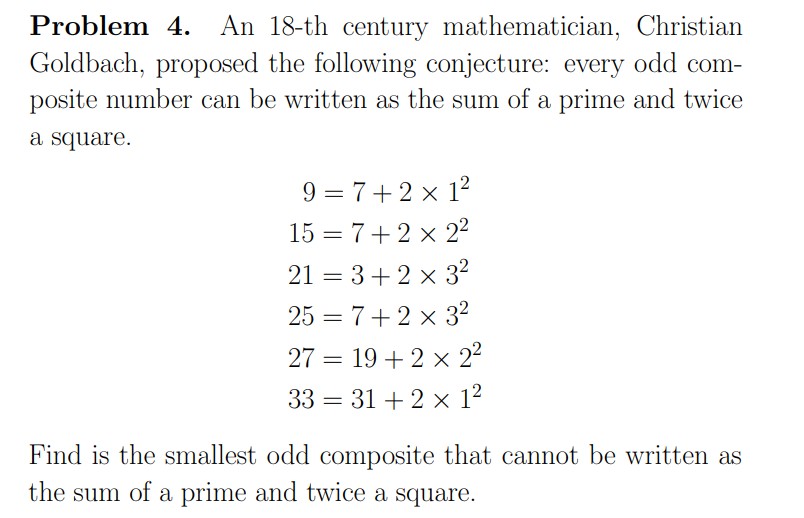 Solved Problem 4. An 18-th century mathematician, Christian | Chegg.com