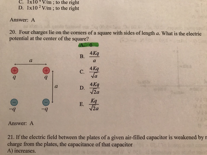 Solved Four charges lie on the corners of a square with | Chegg.com