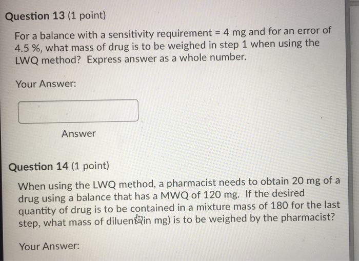 Solved Question 13 (1 point) For a balance with a | Chegg.com