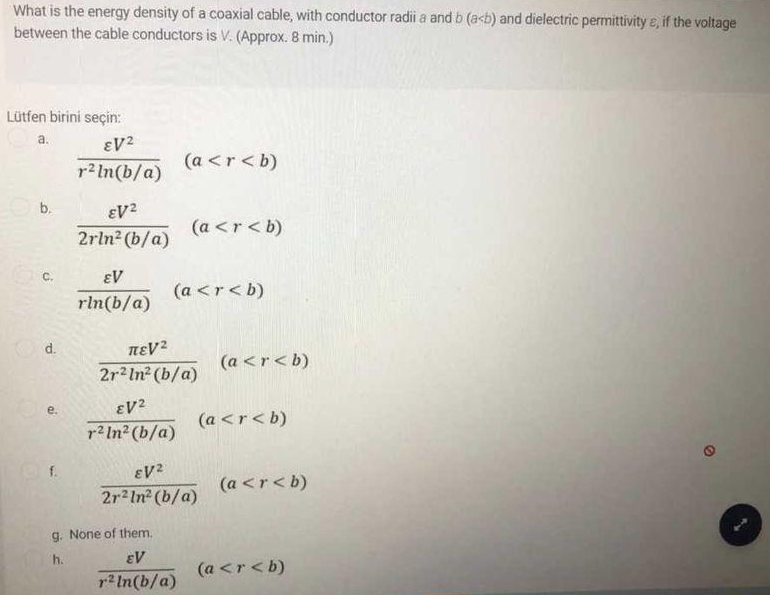 Solved What is the energy density of a coaxial cable, with | Chegg.com