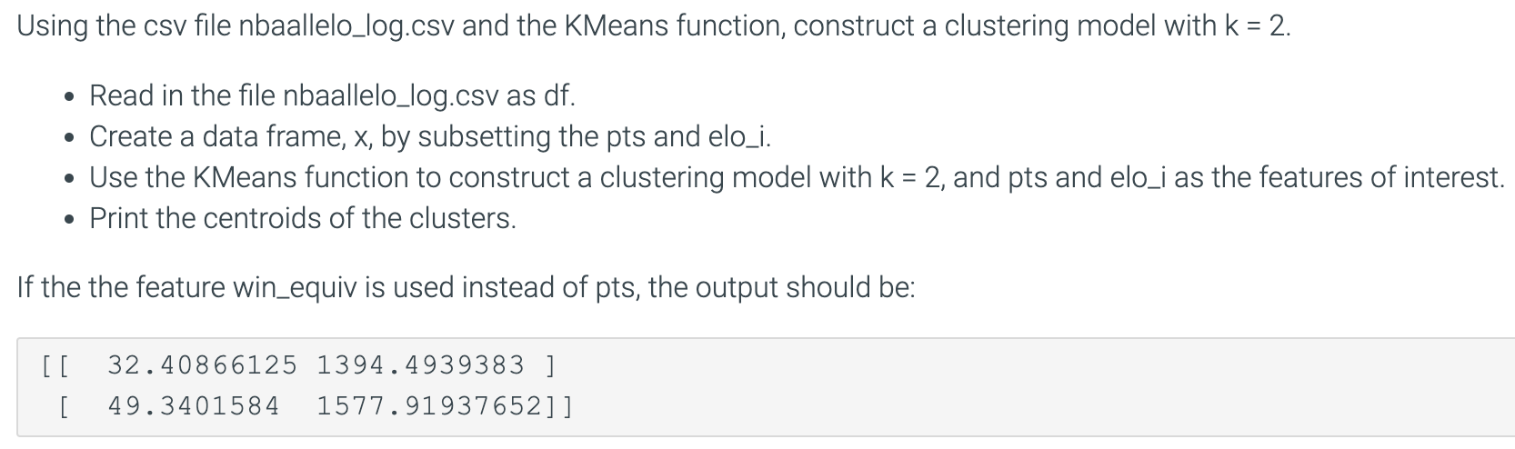 Using the csv file nbaallelo_log.csv and the KMeans | Chegg.com