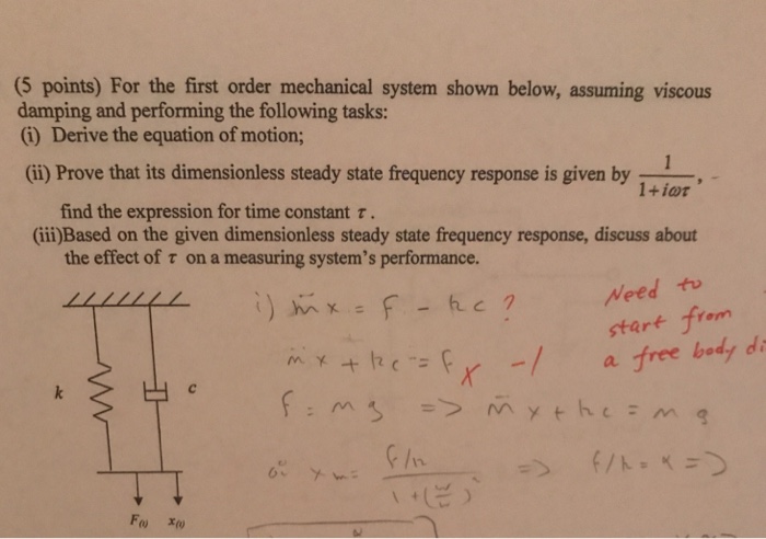 Solved (5 points) For the first order mechanical system | Chegg.com