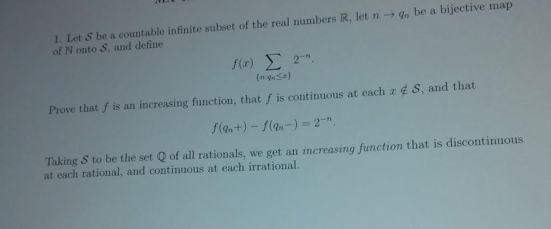 Solved 1. Let S be a countable infinite subset of the real | Chegg.com