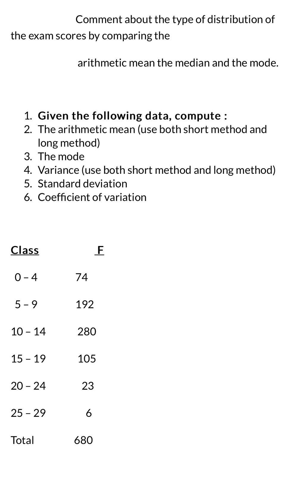 Solved Comment about the type of distribution of the exam | Chegg.com