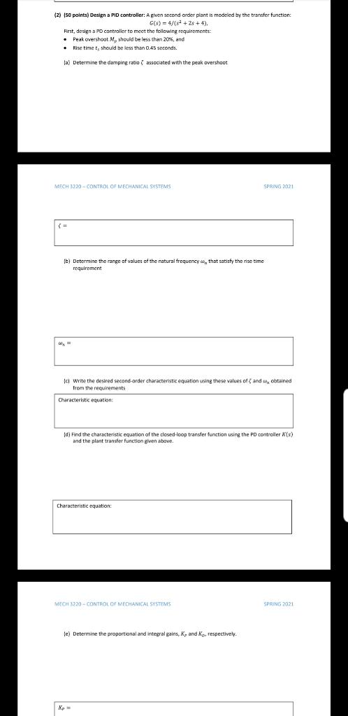 Solved Design a PI controller: For a first-order plant, | Chegg.com