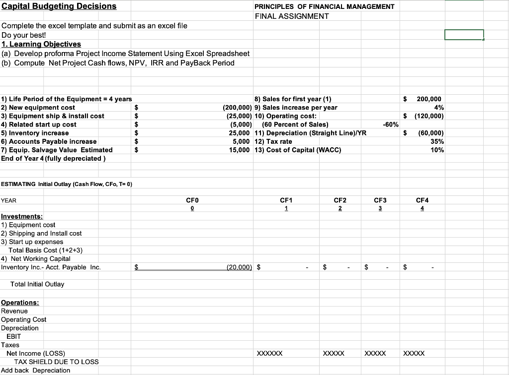 Capital Budgeting Excel Template
