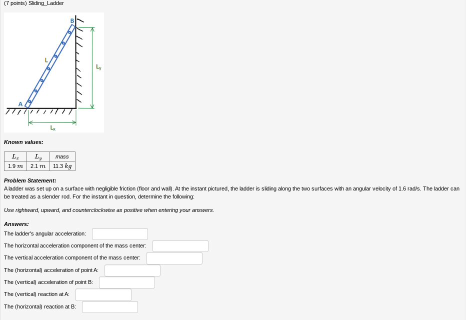 Solved (7 points) Sliding_Ladder Known values: Problem | Chegg.com