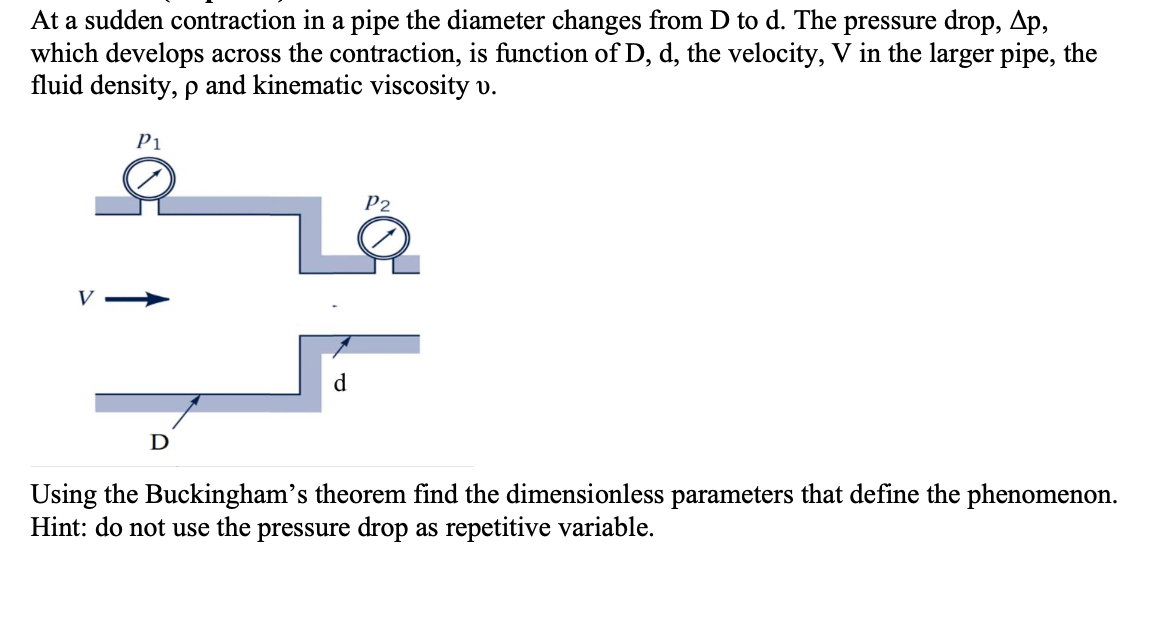 Solved At a sudden contraction in a pipe the diameter | Chegg.com