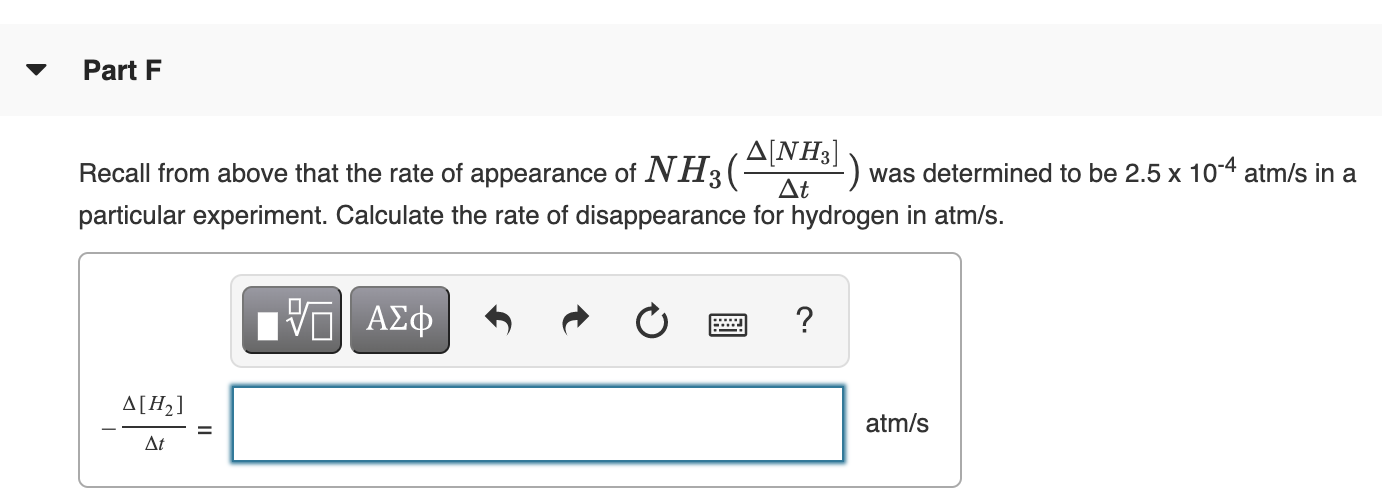 Solved Part F Recall from above that the rate of appearance | Chegg.com