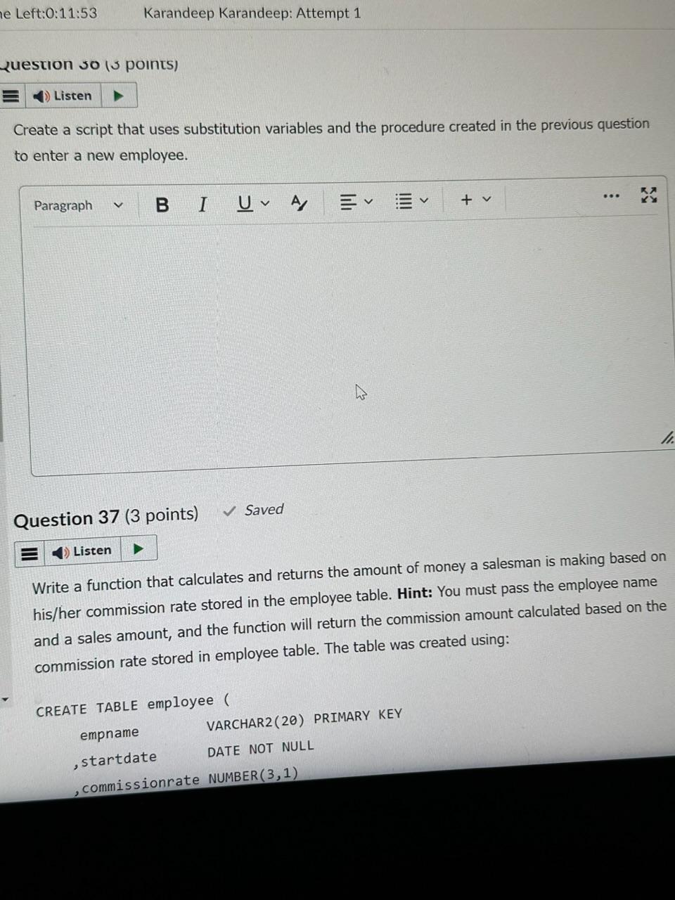 Solved Create a script that uses substitution variables and | Chegg.com