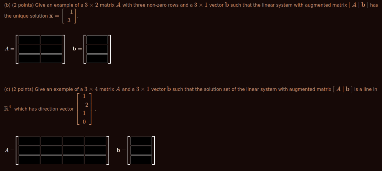 Solved (b) (2 points) Give an example of a 3 x 2 matrix A | Chegg.com