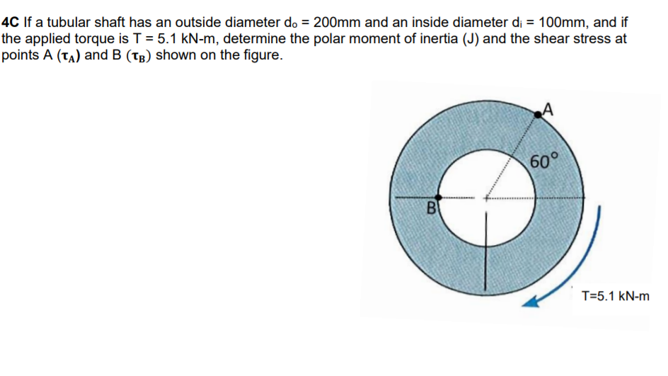 Solved 4C If a tubular shaft has an outside diameter do = | Chegg.com