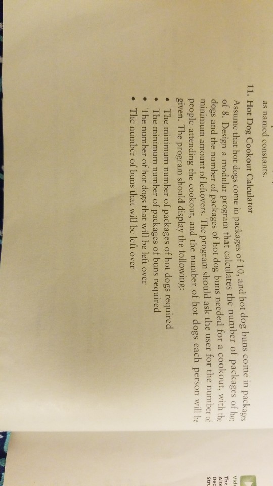 Solved as named constants. 11. Hot Dog Cookout Calculator | Chegg.com
