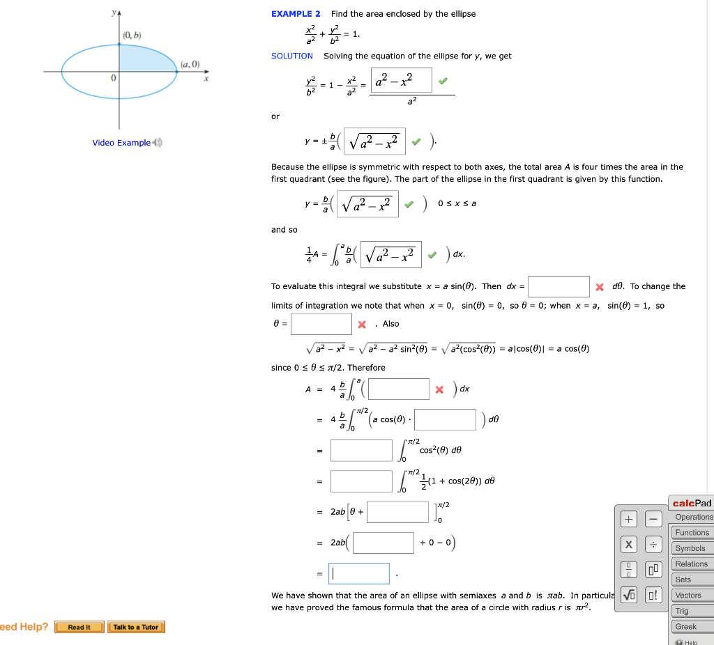 Solved YA EXAMPLE 2 Find the area enclosed by the ellipse | Chegg.com