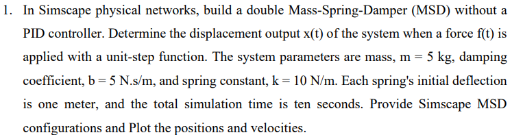 Solved 1. In Simscape physical networks, build a double | Chegg.com