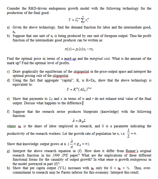 Solved Consider the R&D-driven endogenous growth model with | Chegg.com