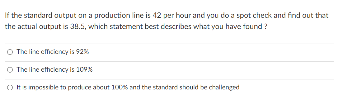 Solved If the standard output on a production line is 42 per | Chegg.com