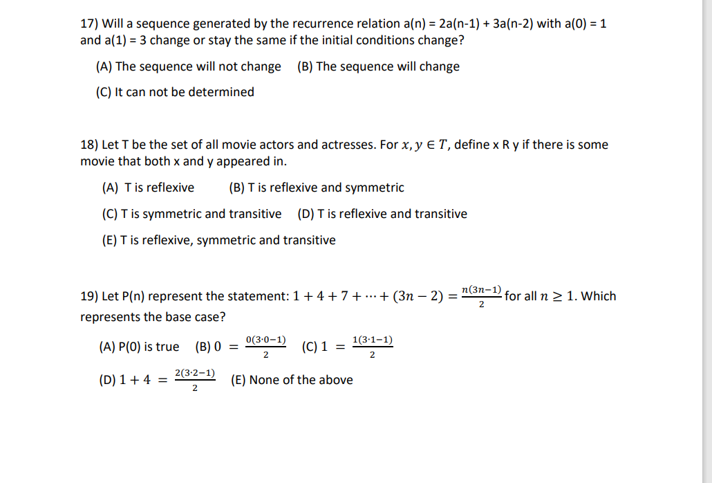 Solved 17) Will a sequence generated by the recurrence | Chegg.com