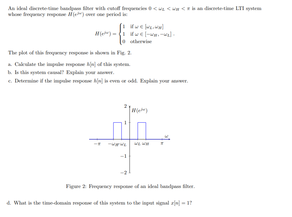 Solved An ideal discrete-time bandpass filter with cutoff | Chegg.com