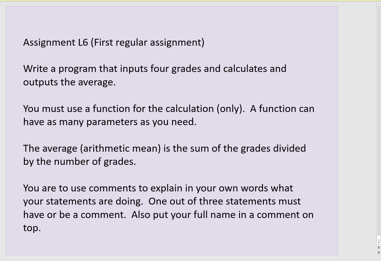 Solved Assignment L6 (First regular assignment) Write a | Chegg.com