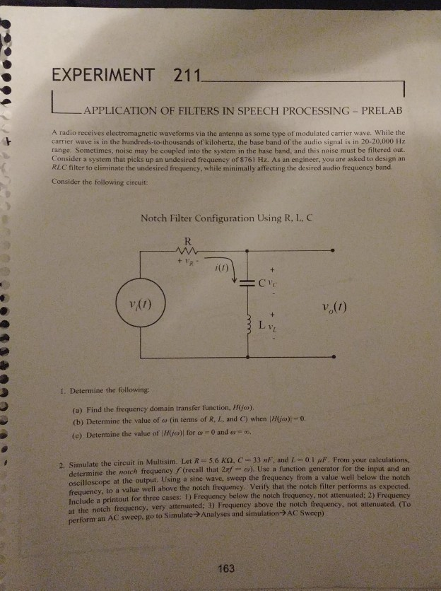 Solved EXPERIMENT 211 APPLICATION OF FILTERS IN SPEECH | Chegg.com