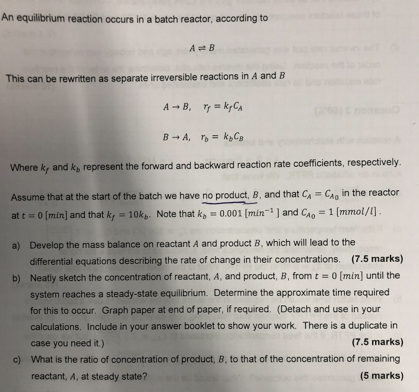 Solved An equilibrium reaction occurs in a batch reactor, | Chegg.com