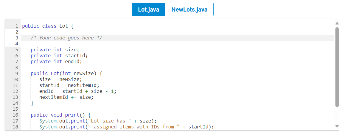 Solved Create a public static integer field named nextltemld | Chegg.com