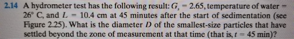 Solved 214 A hydrometer test has the following result: Gs = | Chegg.com