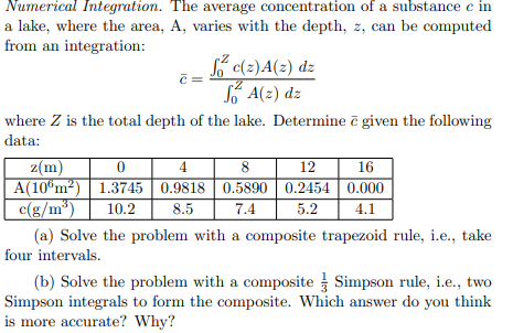 Solved Numerical Integration. The average concentration of a | Chegg.com