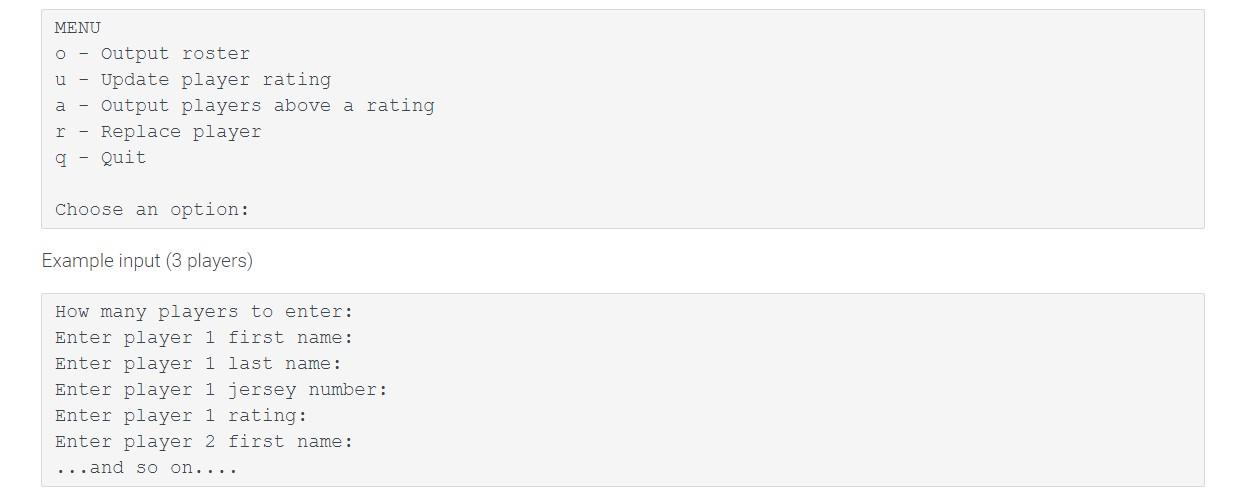 Solved This program will store player roster and rating | Chegg.com