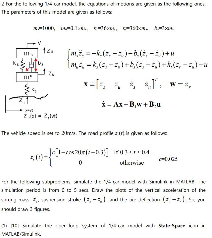 2 For the following 1/4-car model, the equations of | Chegg.com