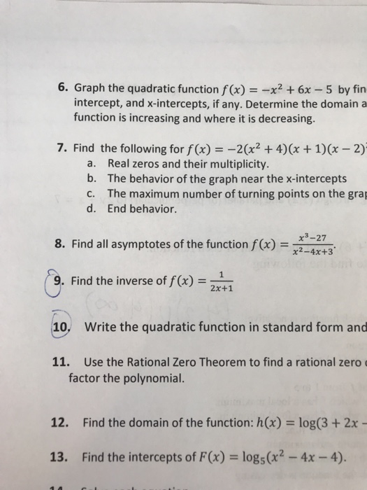 Solved 6. Graph the quadratic function f(x)x2+6x-5 by fin | Chegg.com