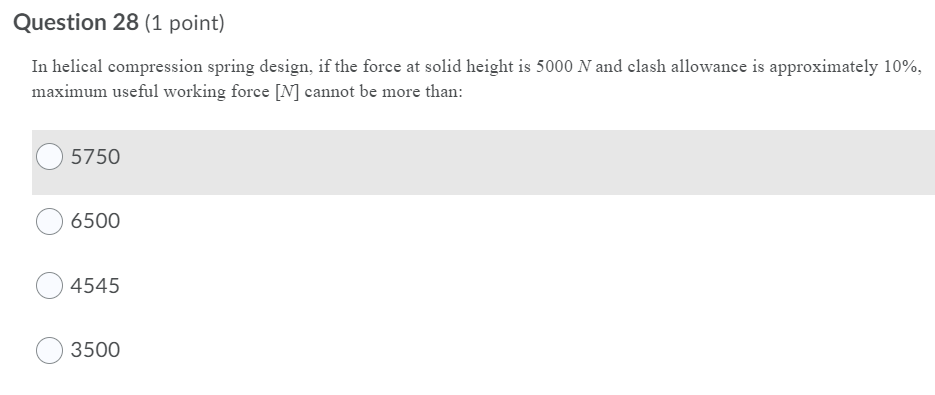 Solved Question 28 (1 point) In helical compression spring | Chegg.com