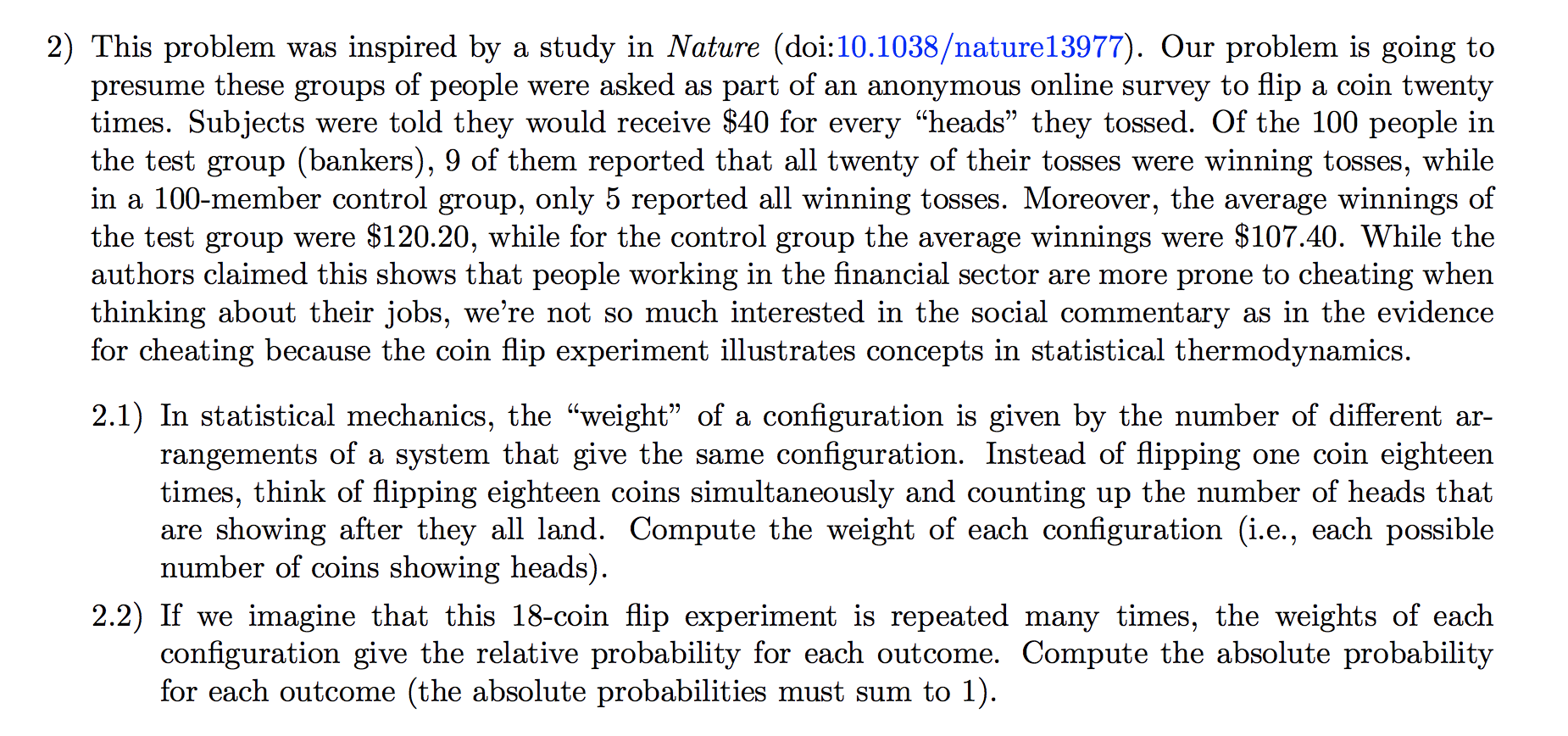 2) This problem was inspired by a study in Nature | Chegg.com
