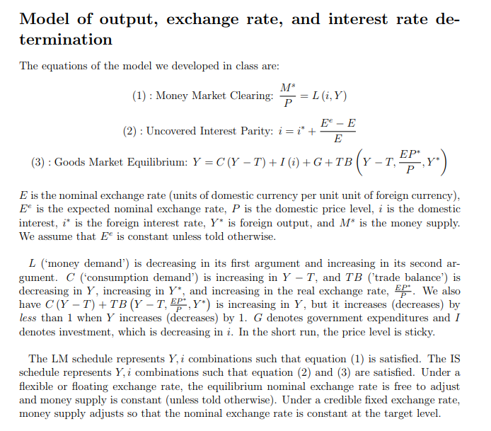 Model of output, exchange rate, and interest rate de- | Chegg.com